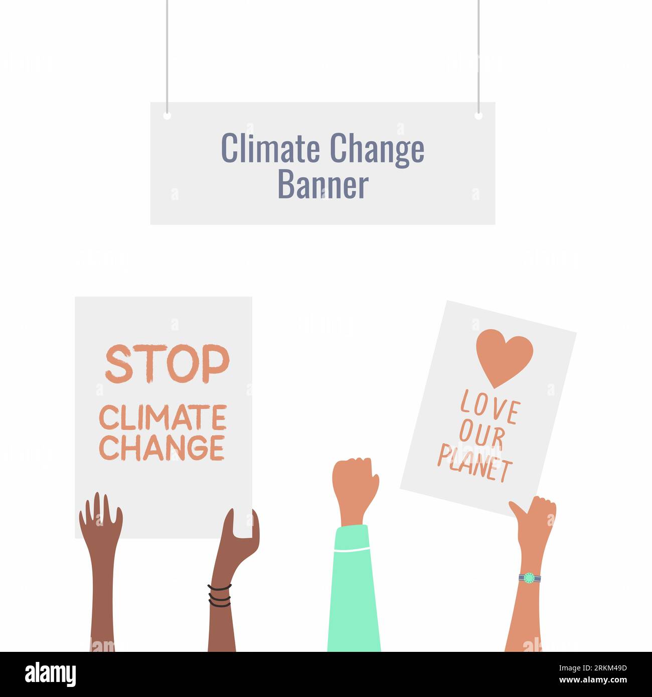 Climate change banner. Demonstrating concept, People protesting against ...