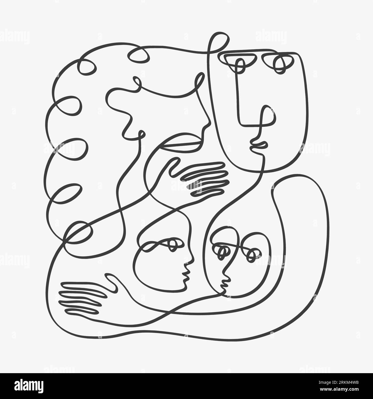 Continuous one single line of abstract face and hand isolated on white ...