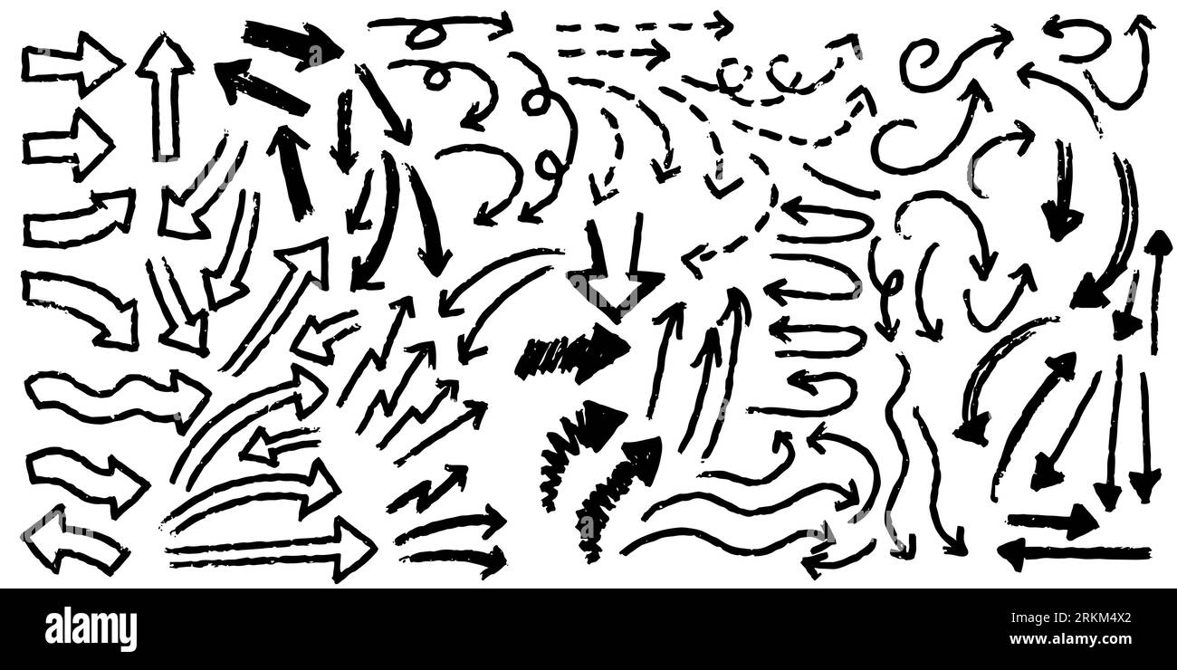 Arrows with different shapes and directions. Sketches icons collection ...