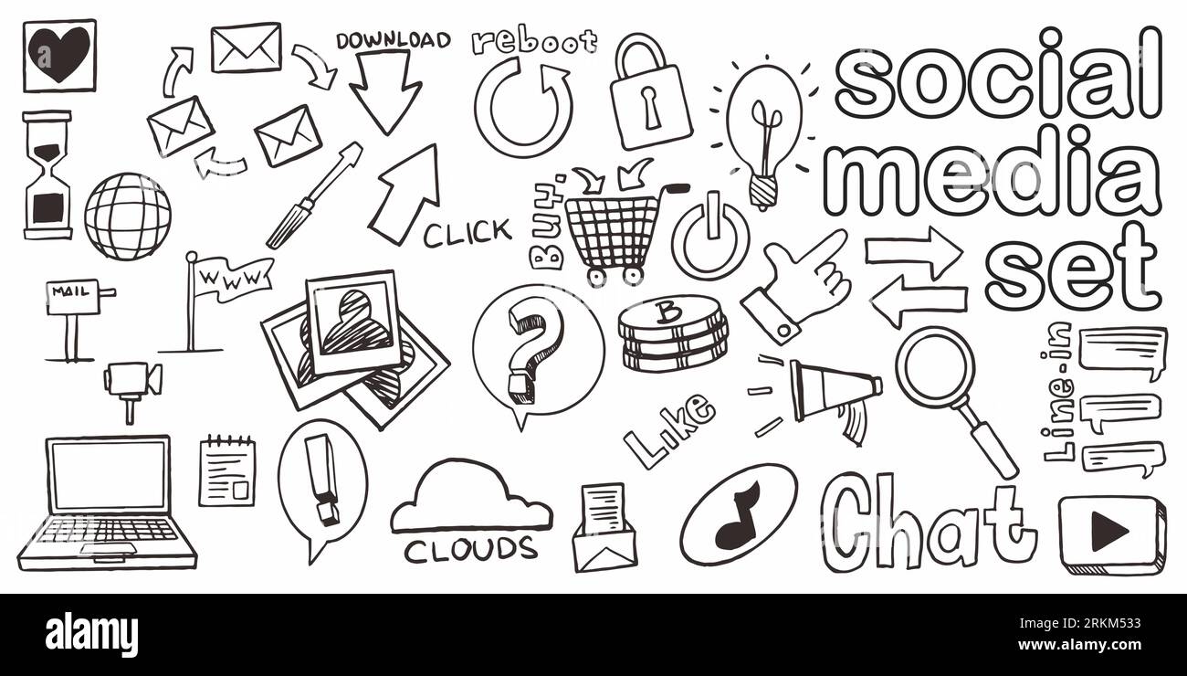Set of hand drawn doodle social media for sales promotion isolated on ...