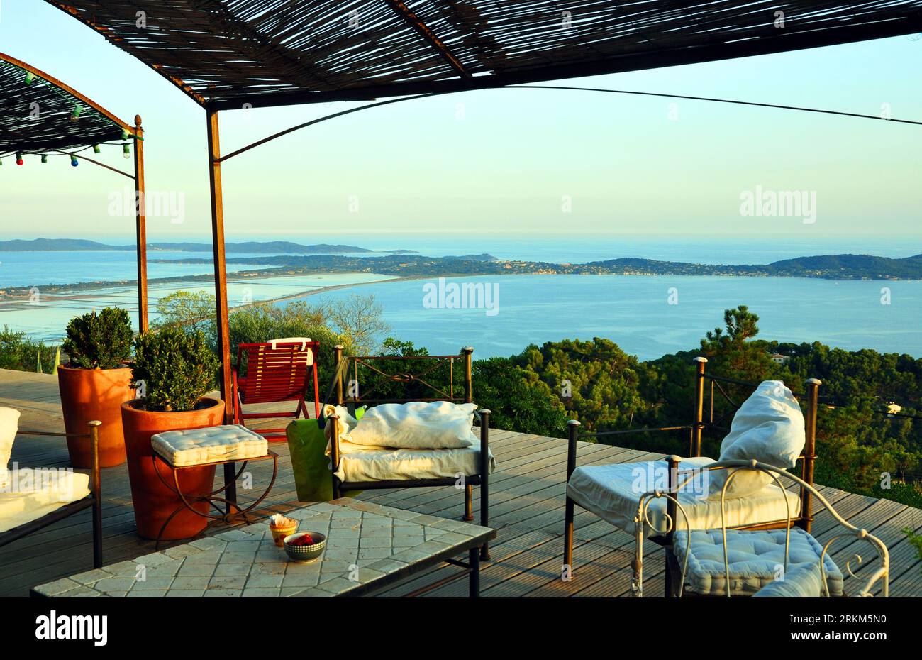 Terrace overlooking the double tombolo of the Giens peninsula Var ...