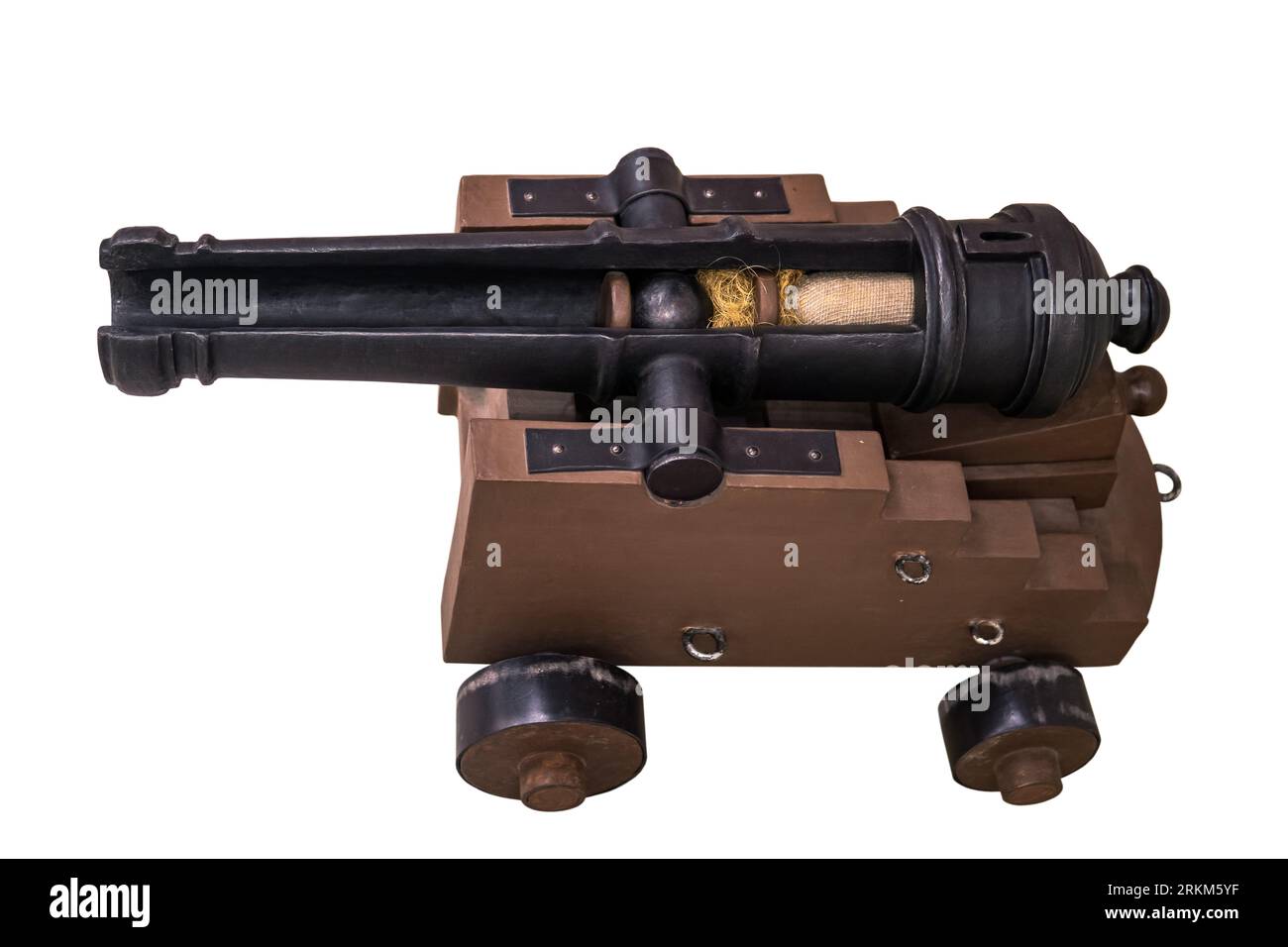 cross-section of an old cast-iron cannon, you can see the charge device ...
