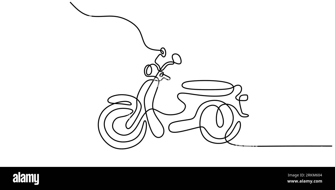 Continuous one single line of vintage motorcycle isolated on white ...