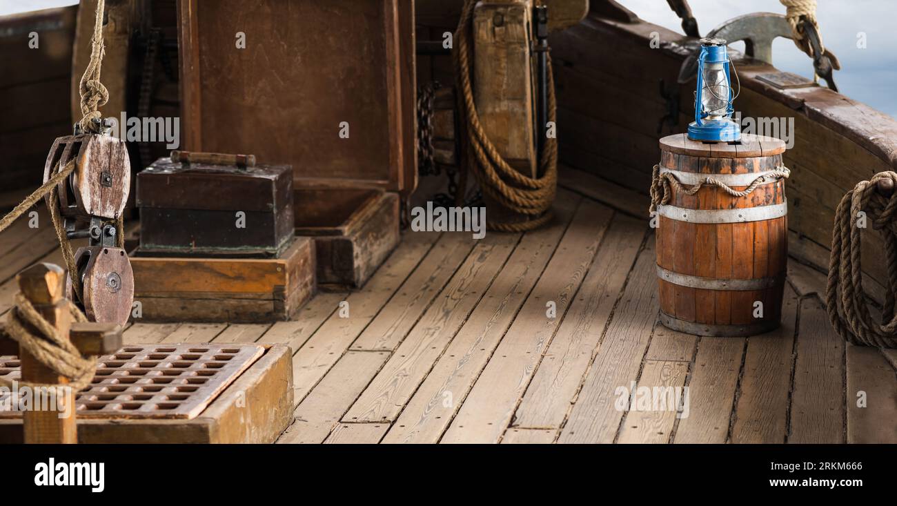 view on the deck of an old sailboat Stock Photo - Alamy
