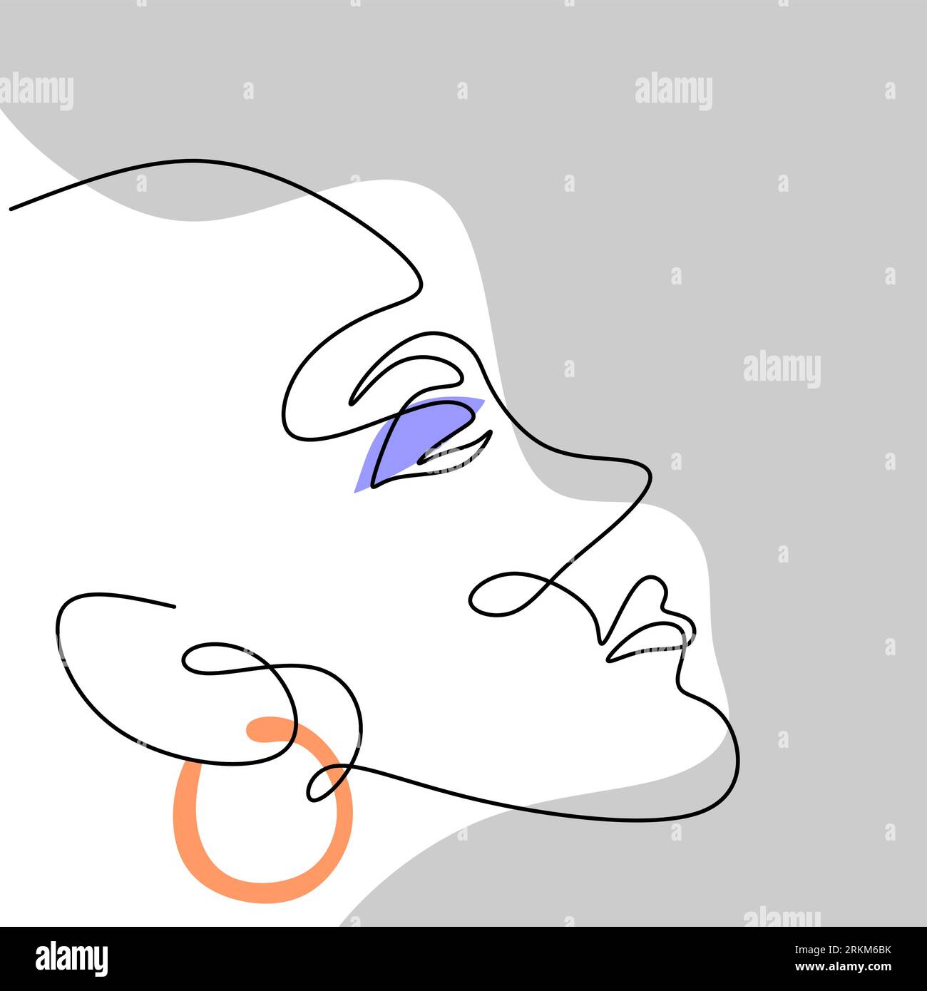 Abstract surreal face, creative art hand drawn, one line drawing with ...