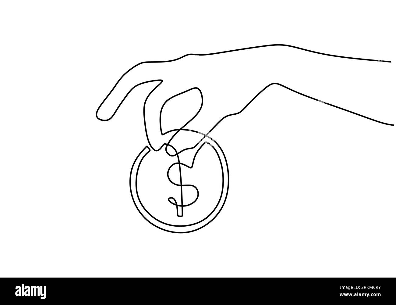 Hand holding dollar coin continuous line drawing, one hand drawn ...