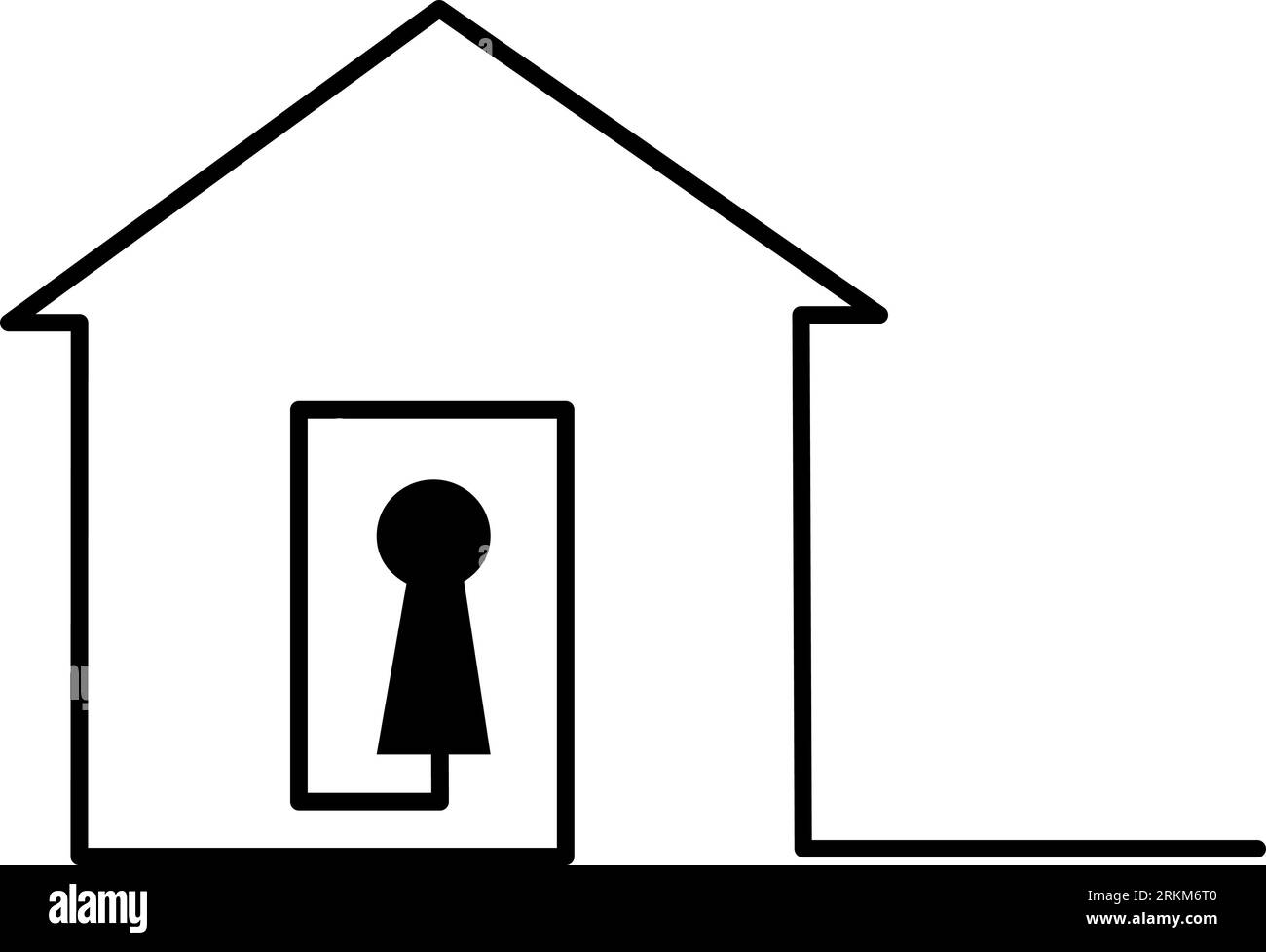 Home and keyhole sign. Safe storage logo. Continuous one line drawing ...