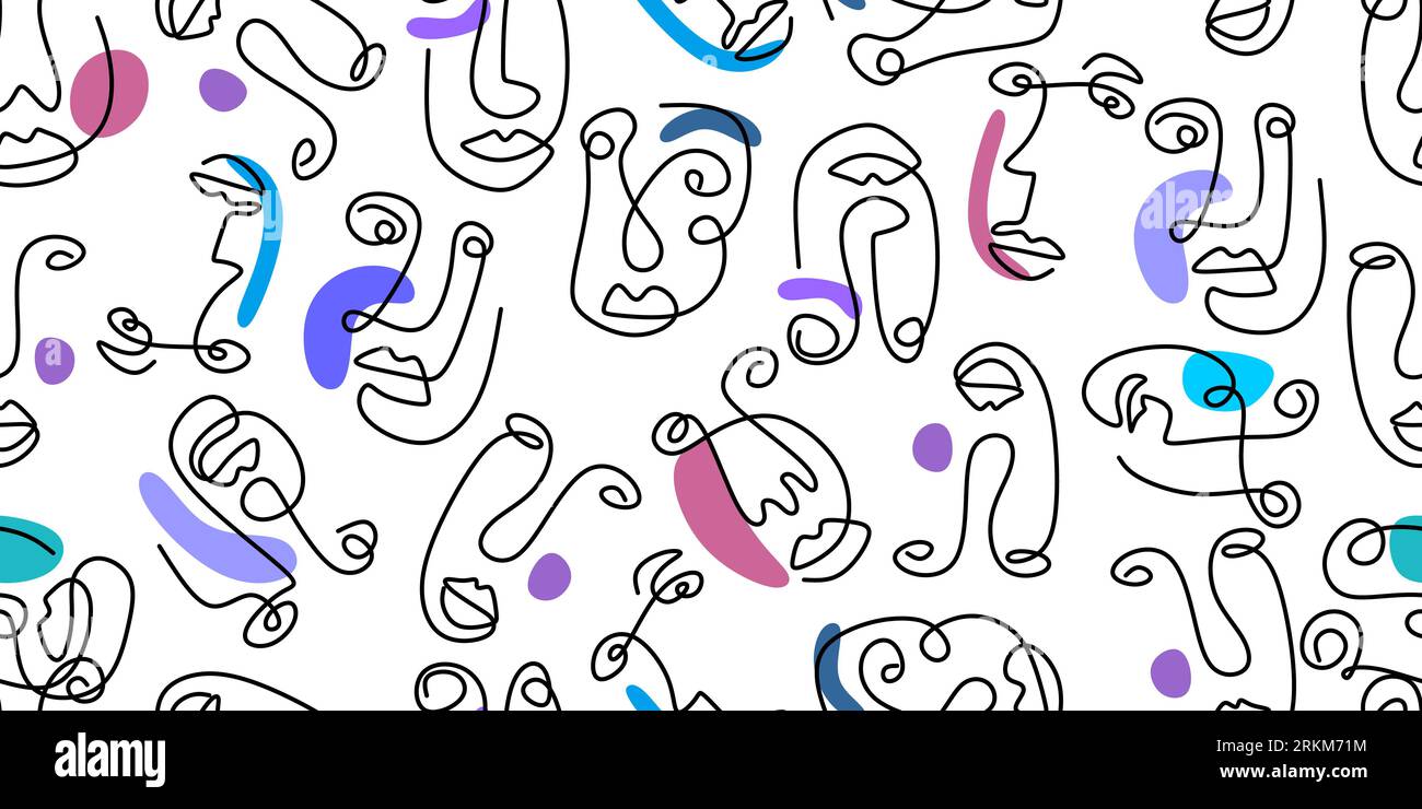 Abstract one line drawing face masks. Outline background with female ... Abstract one line drawing face masks. Outline background with female ...