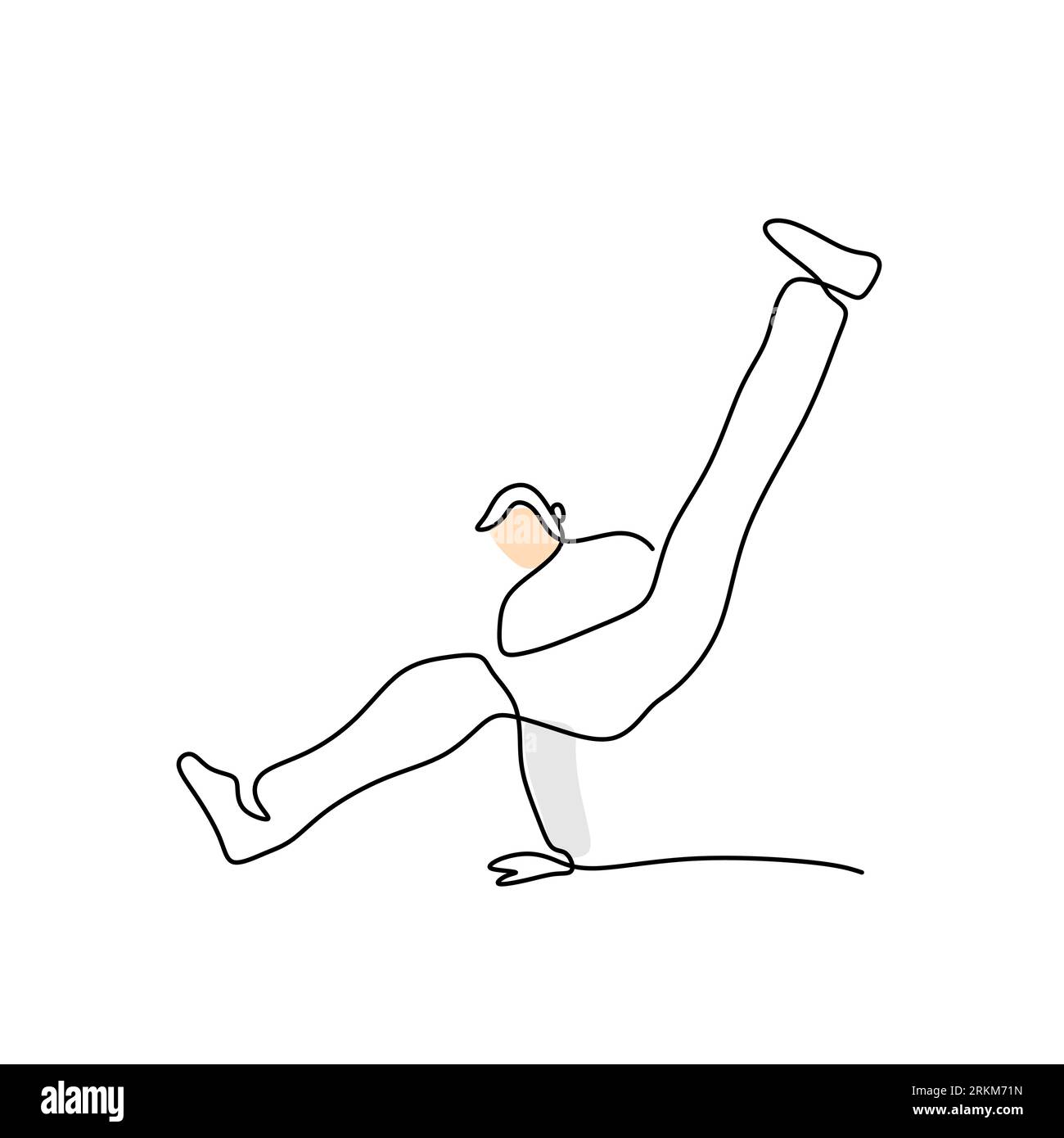 Continuous one single line of man doing break dance isolated on white ...