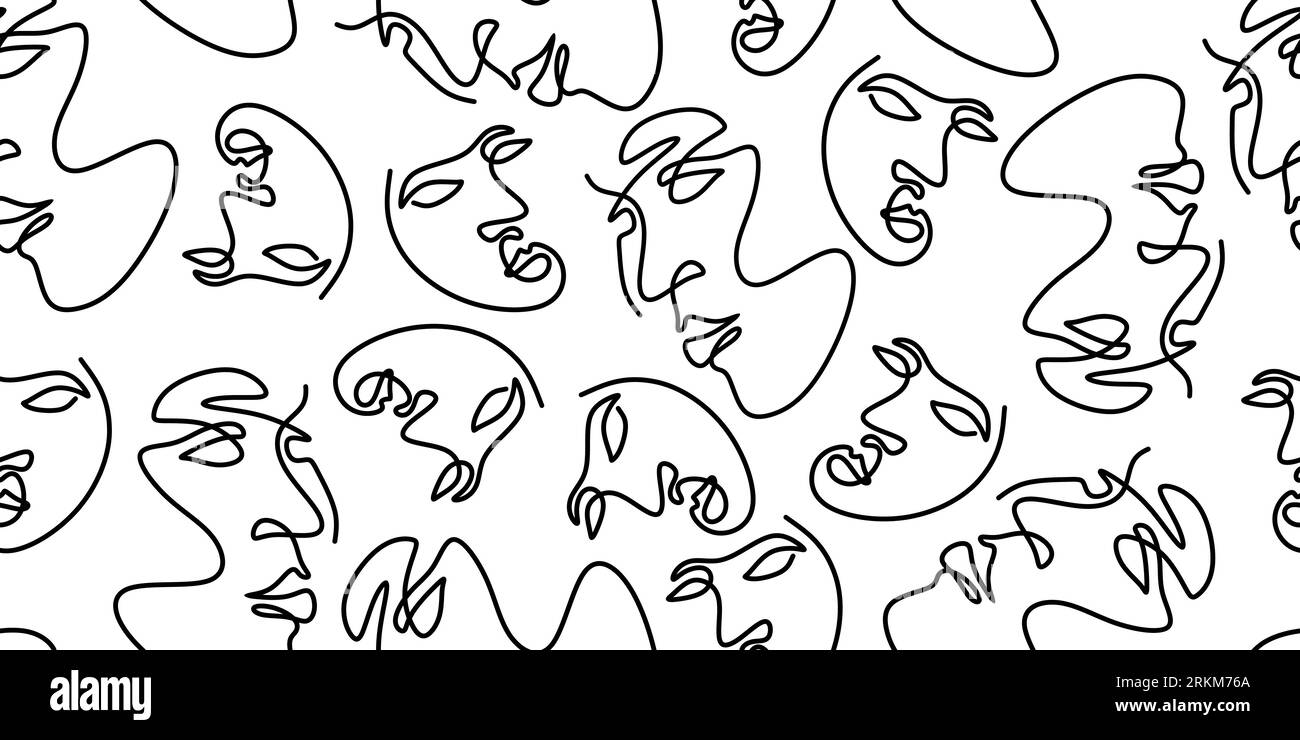 One line woman face seamless pattern vector background. Beauty fashion ...