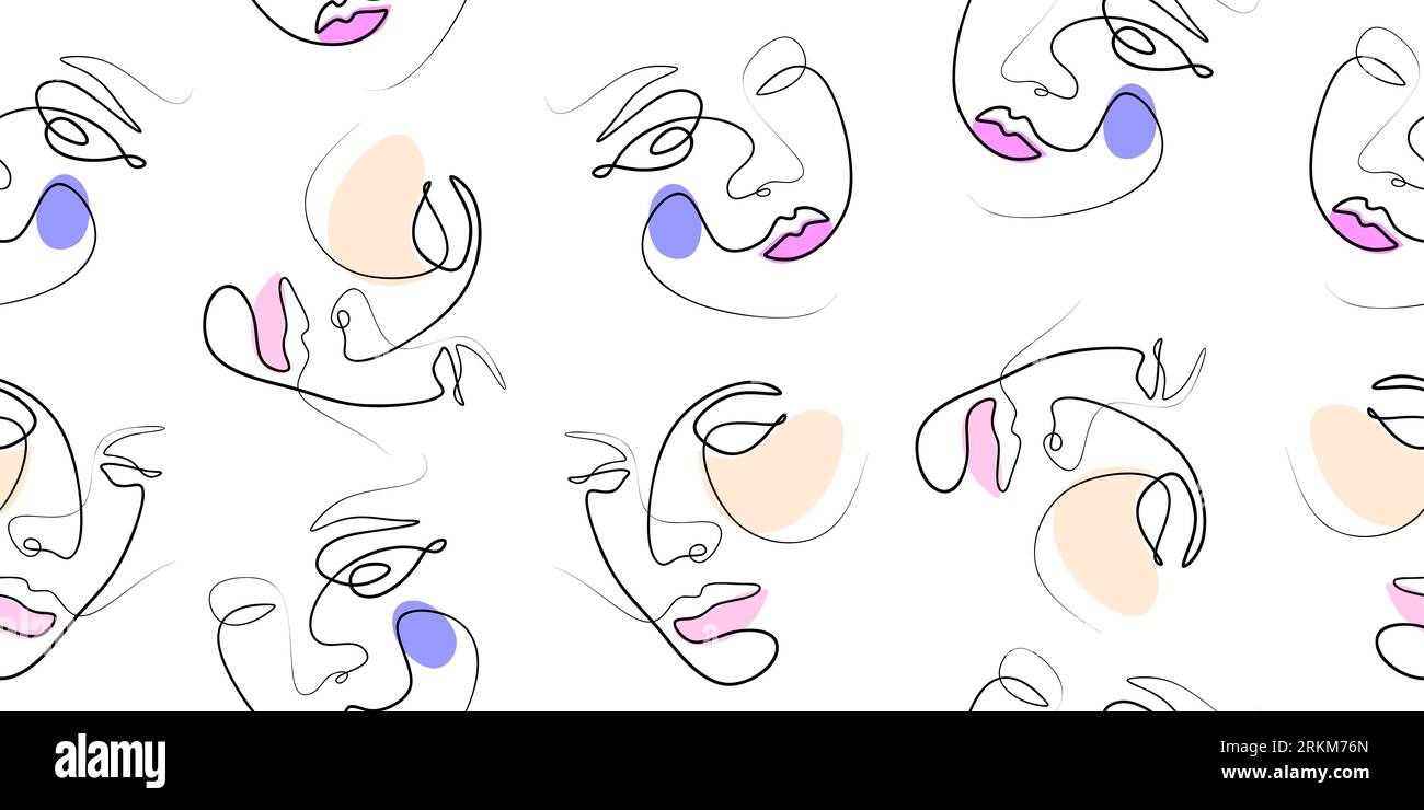 One continuous line drawing faces, fashion minimalist patterns ...