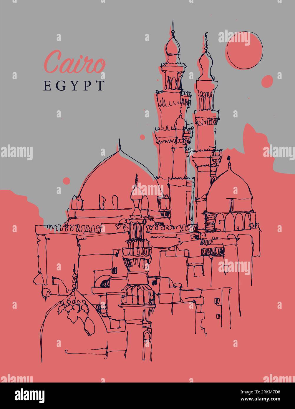 Vector hand drawn sketch illustration of minarets and domes of mosques ...