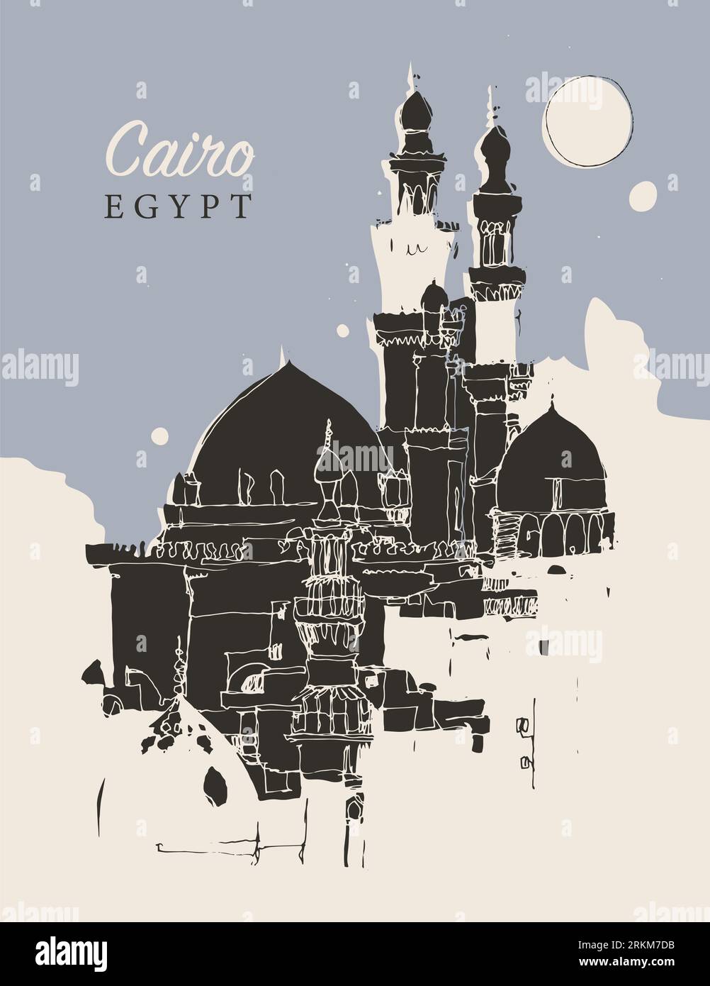 Vector hand drawn sketch illustration of minarets and domes of mosques ...