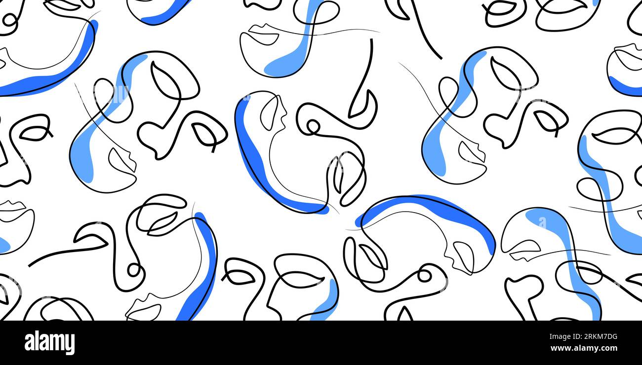 Abstract one line drawing masks and faces vector design isolated ...