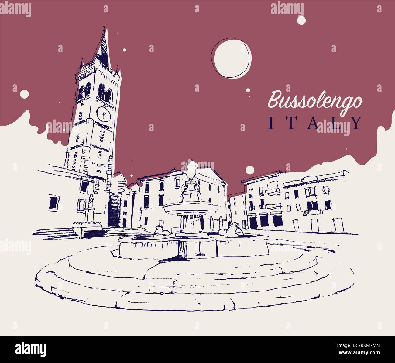 Vector hand drawn sketch illustration of Bussolengo town in Verona ...