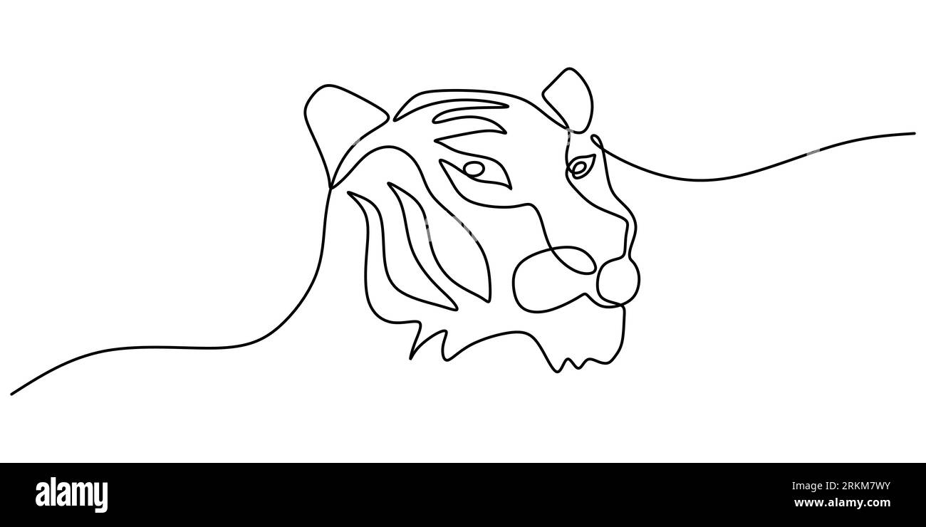 Continuous one line drawing of Tiger head isolated white background ...