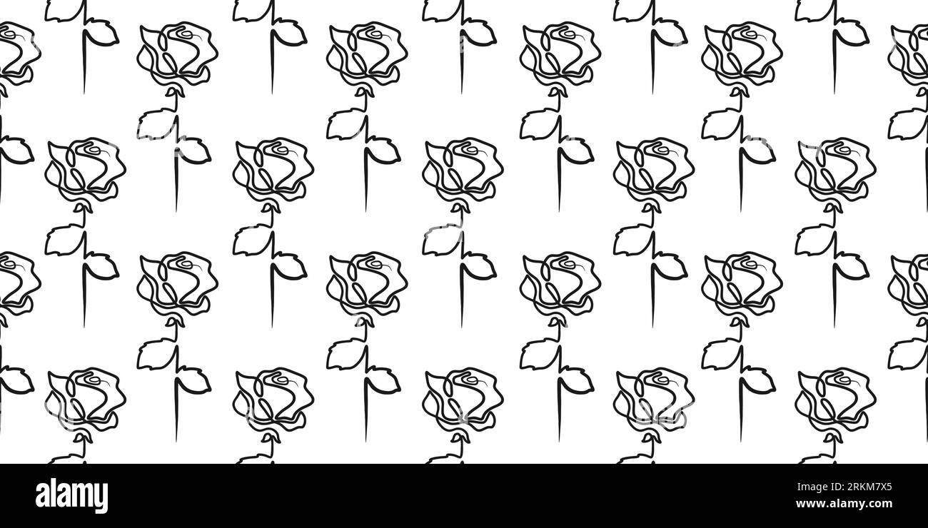 Continuous one line rose seamless pattern. Minimalist hand drawn flower ...