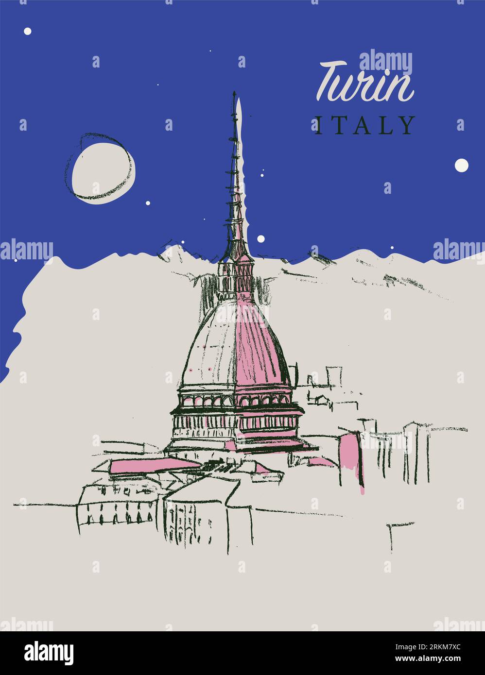 Vector hand drawn sketch illustration of the Turin city in the Piedmont ...