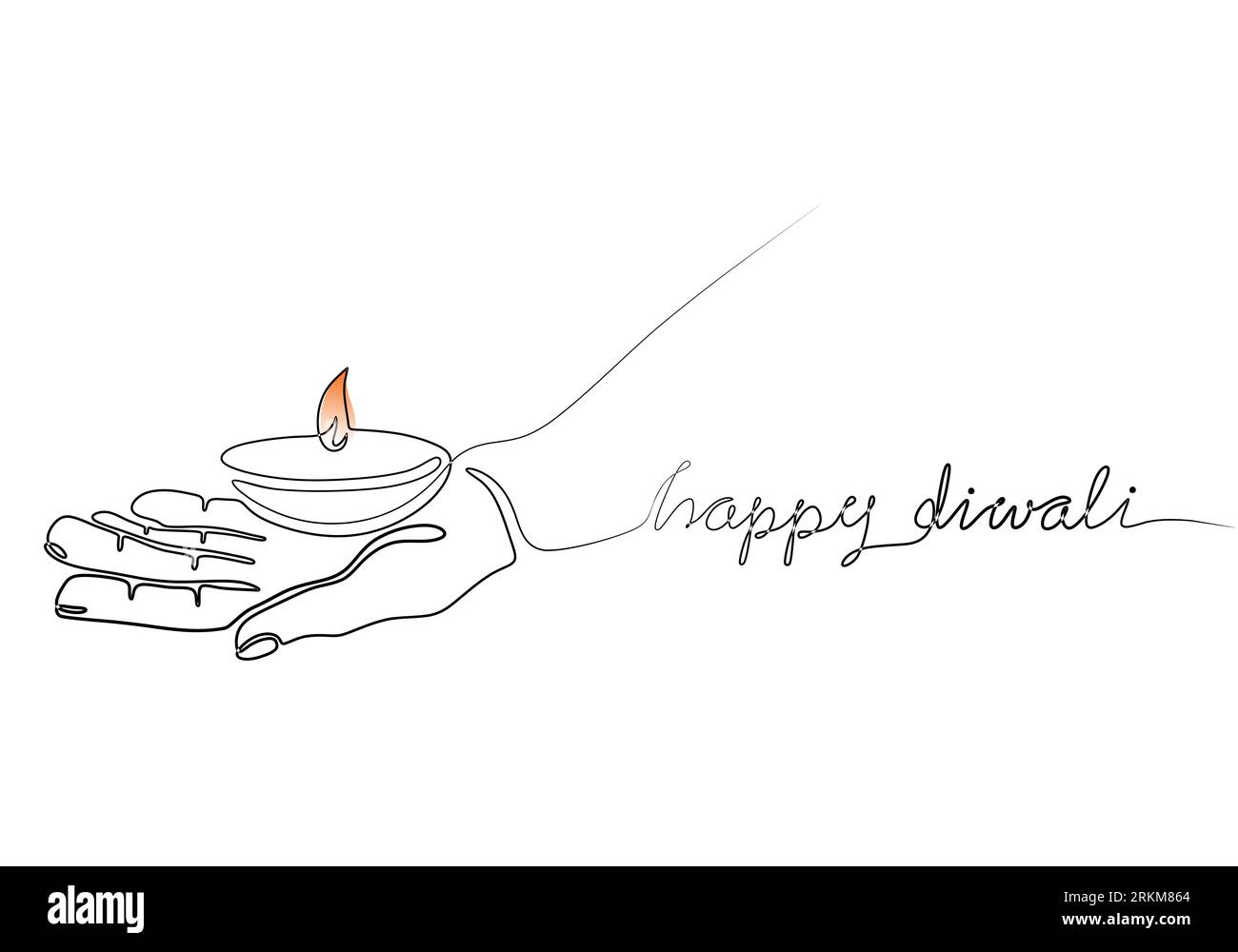 Continuous one line drawing hand holding burning candle. Dipavali of ...