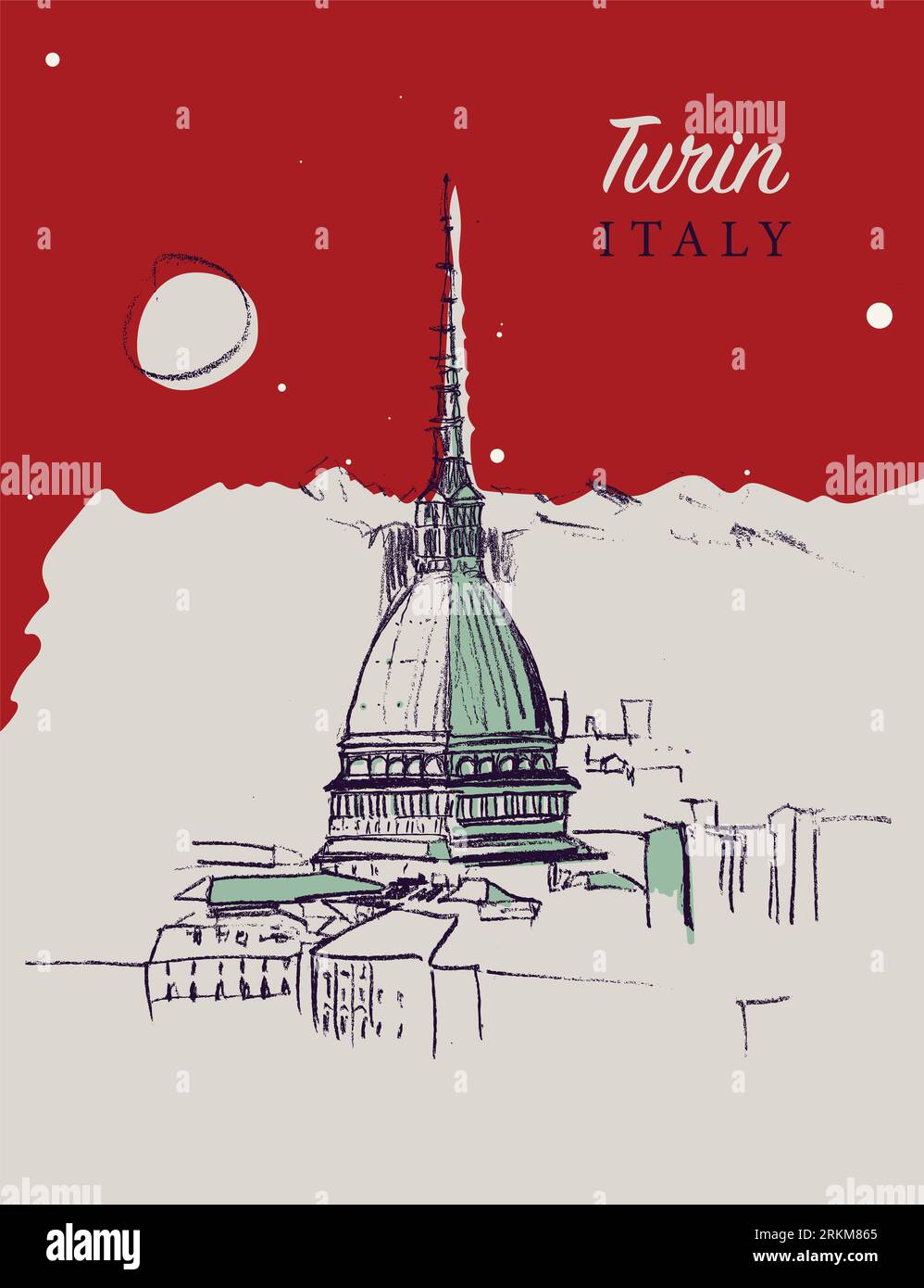 Vector hand drawn sketch illustration of the Turin city in the Piedmont ...