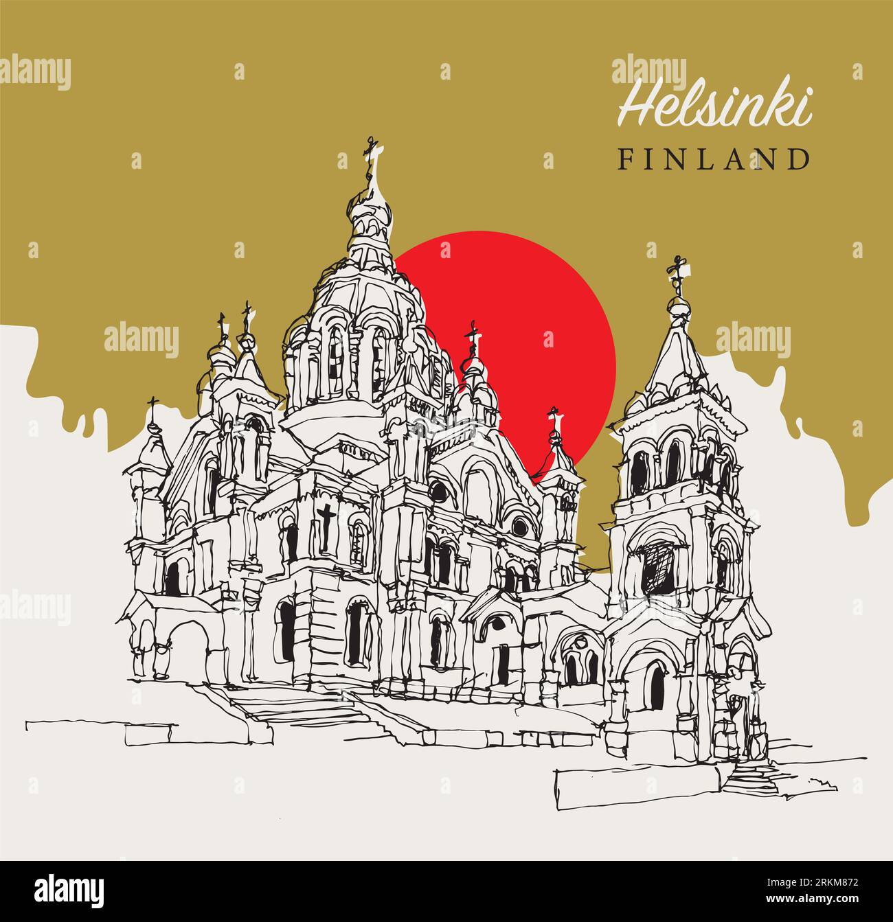 Vector hand drawn sketch illustration of the Uspenski Cathedral in ...