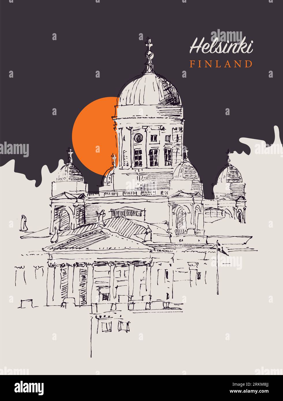 Vector hand drawn sketch illustration of the Helsinki Cathedral in ...