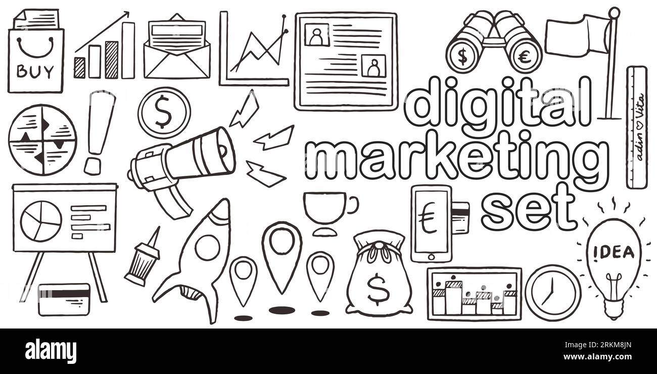 Set of hand drawn doodle business digital marketing for sales promotion ...