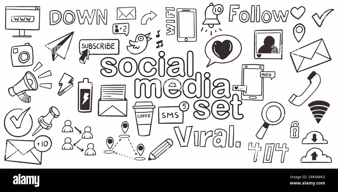 Set of hand drawn doodle social media for sales web promotion isolated ...