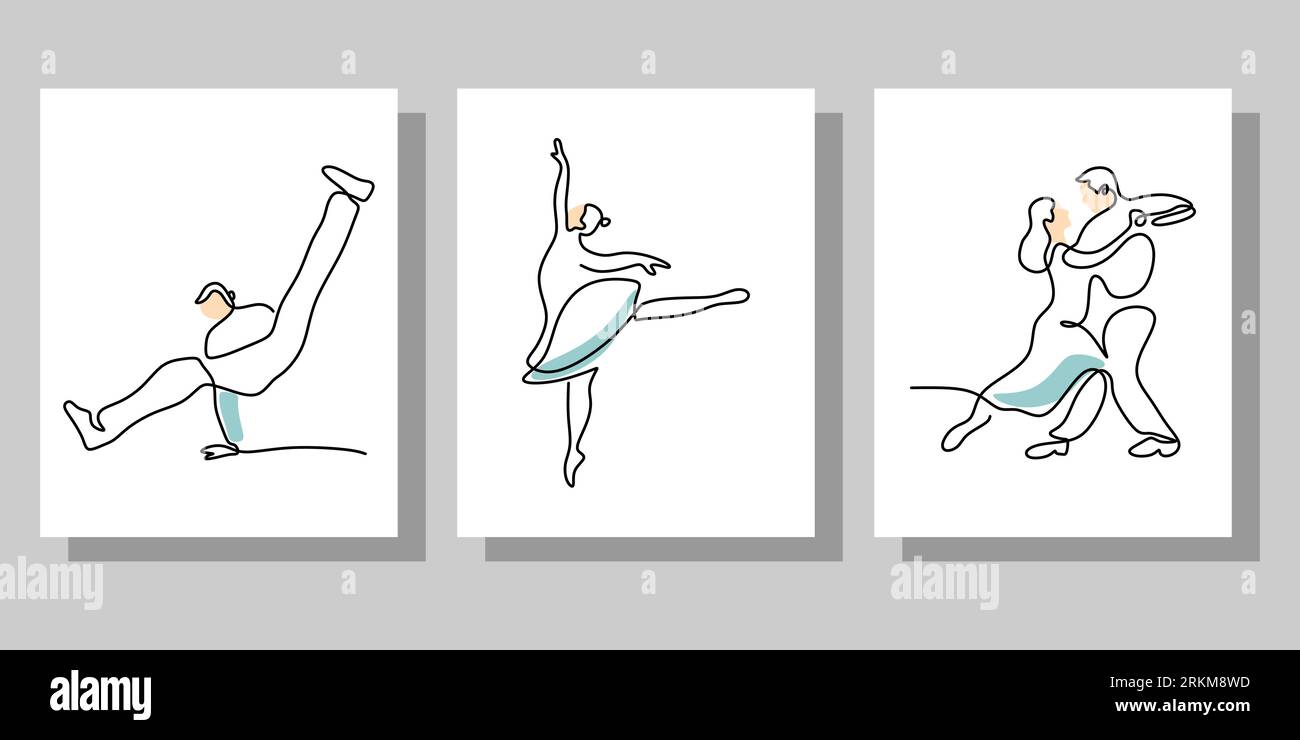 Continuous one single line of three people dancing poster for wallpaper ...