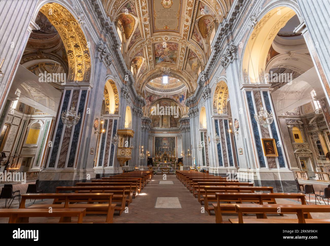 NAPLES, ITALY - APRIL 20, 2023: The nave of baroque church Basilica di ...