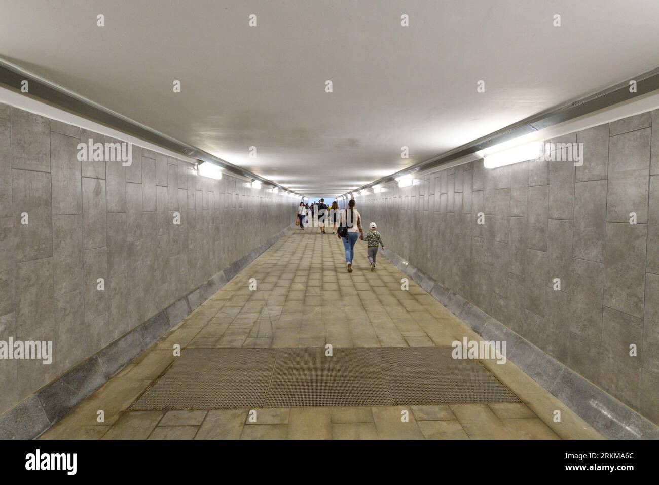 Moscow, Russia - Aug 21. 2023. Interior of modern pedestrian underpass ...