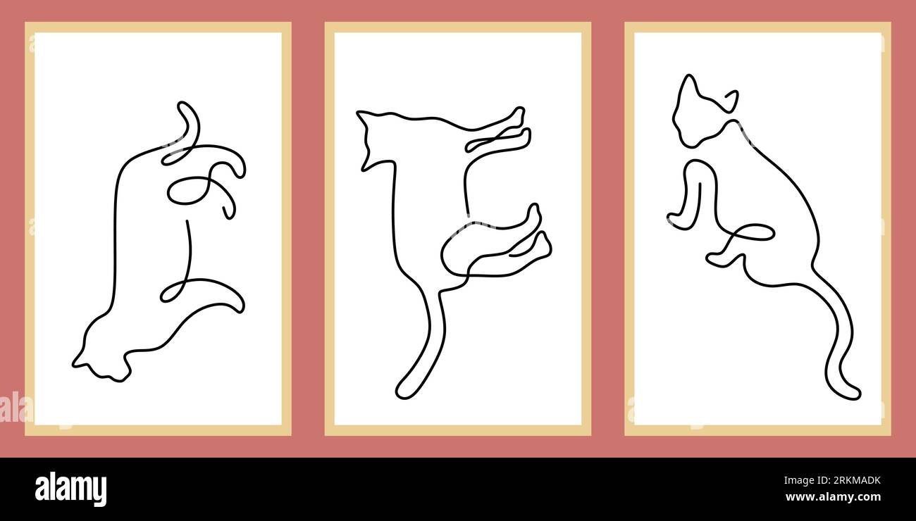 Continuous one single line of surreal three cute cats isolated on ...