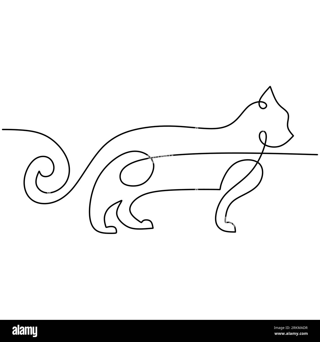 Continuous one single line of cat running isolated on white background ...