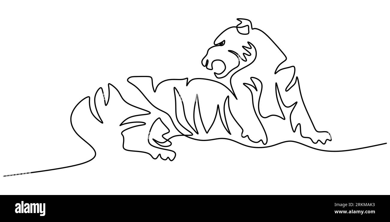 Continuous one line drawing of big Tiger sitting Stock Vector Image & Art - Alamy
