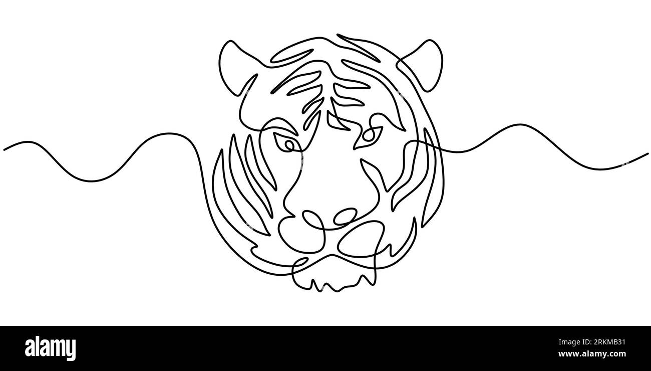 Continuous one line drawing of Tiger head isolated white background ...