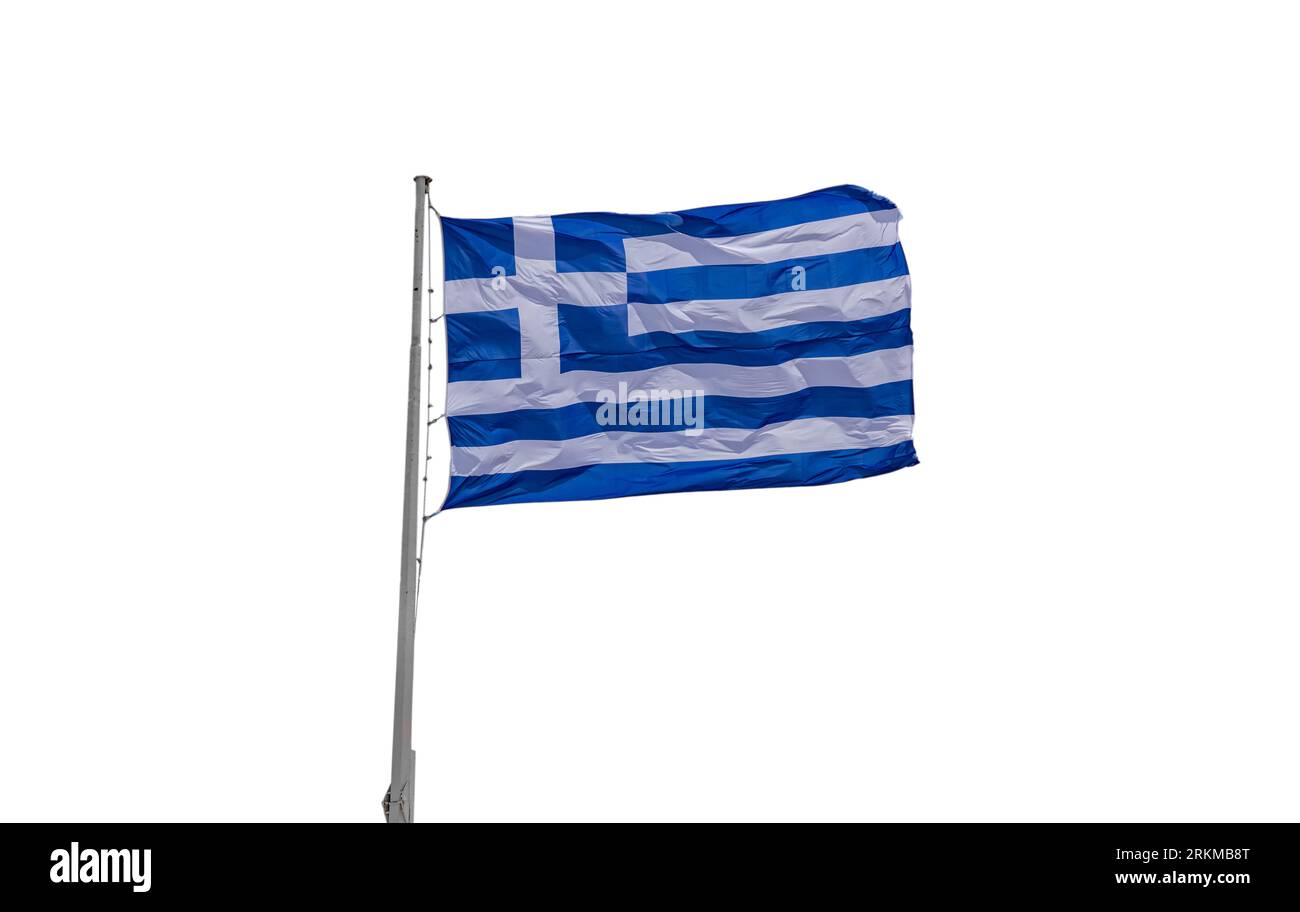 Greek flag waving isolated on white background, Greece country national ...