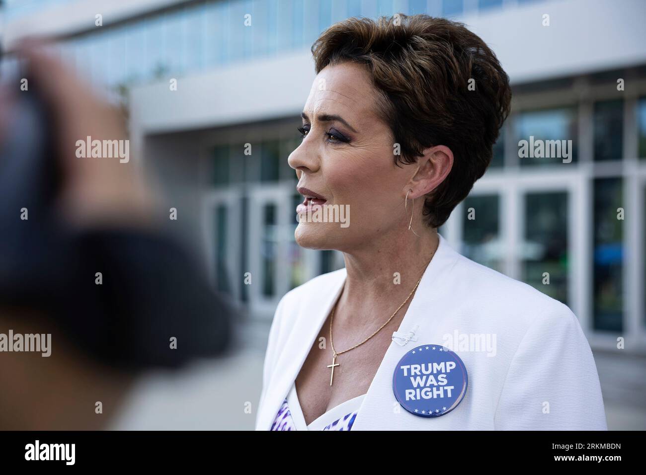 Former Arizona Republican gubernatorial candidate Kari Lake speaks with ...