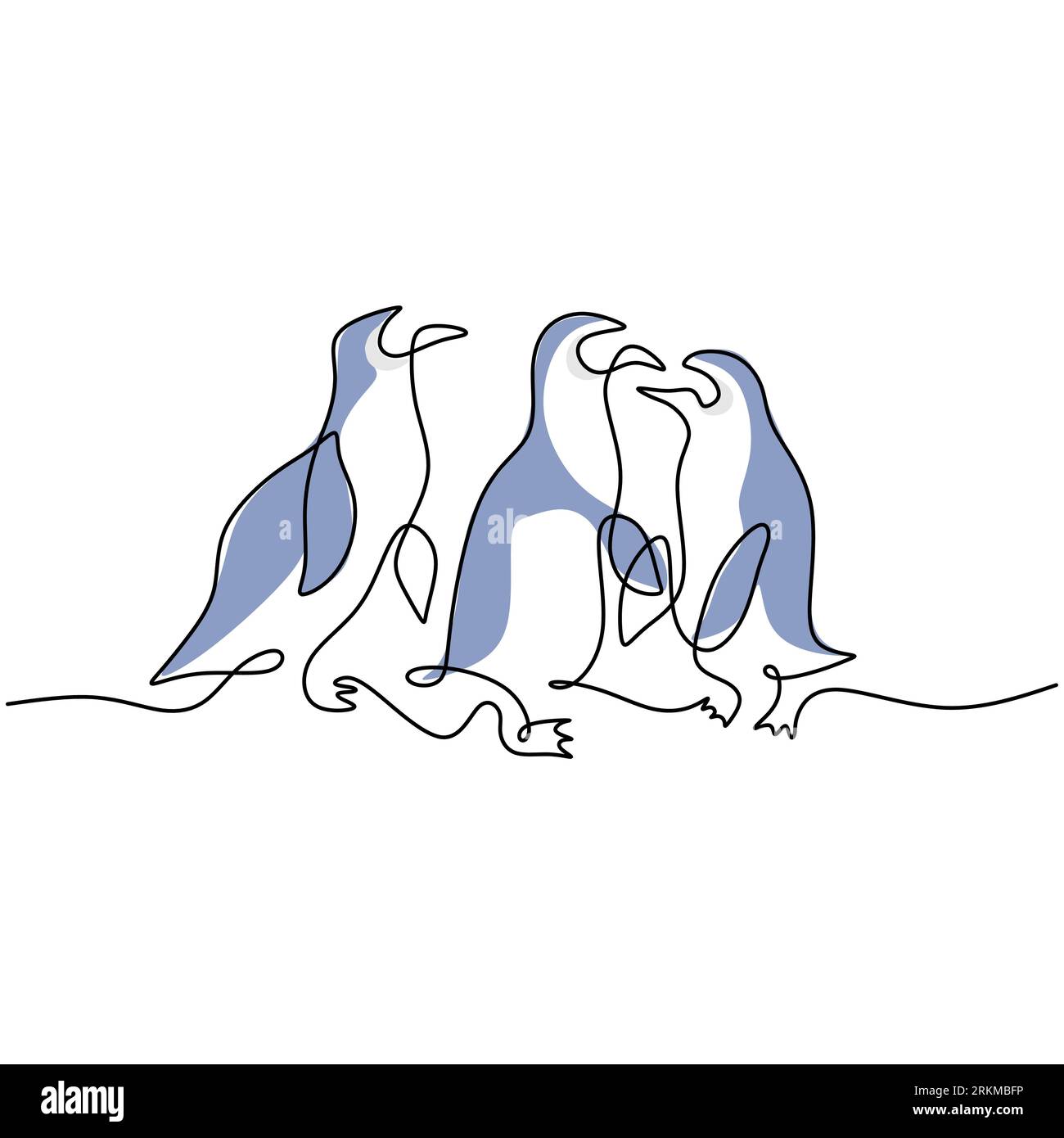 Continuous one line of abstract three cute penguin walking poster for ...