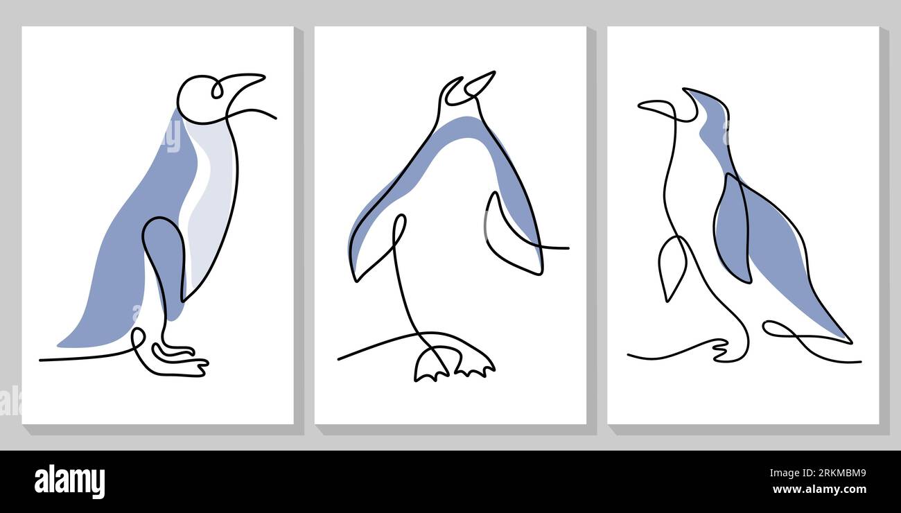 Continuous one line of three penguins poster for wallpaper isolated on ...