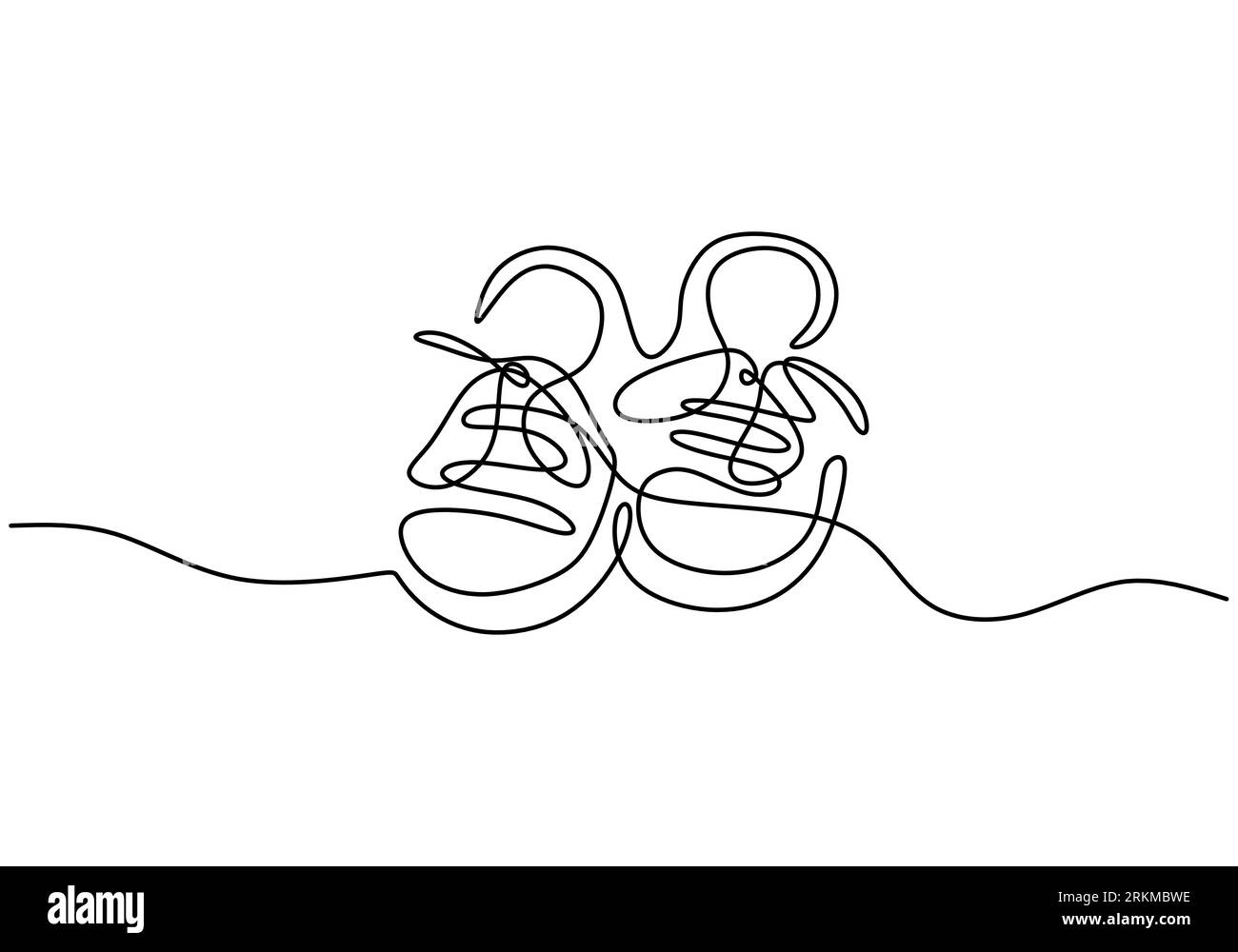 Continuous One Line Of A Pair Of Baby Shoes Isolated On White Continuous One Line Of A Pair Of Baby Shoes Isolated On White