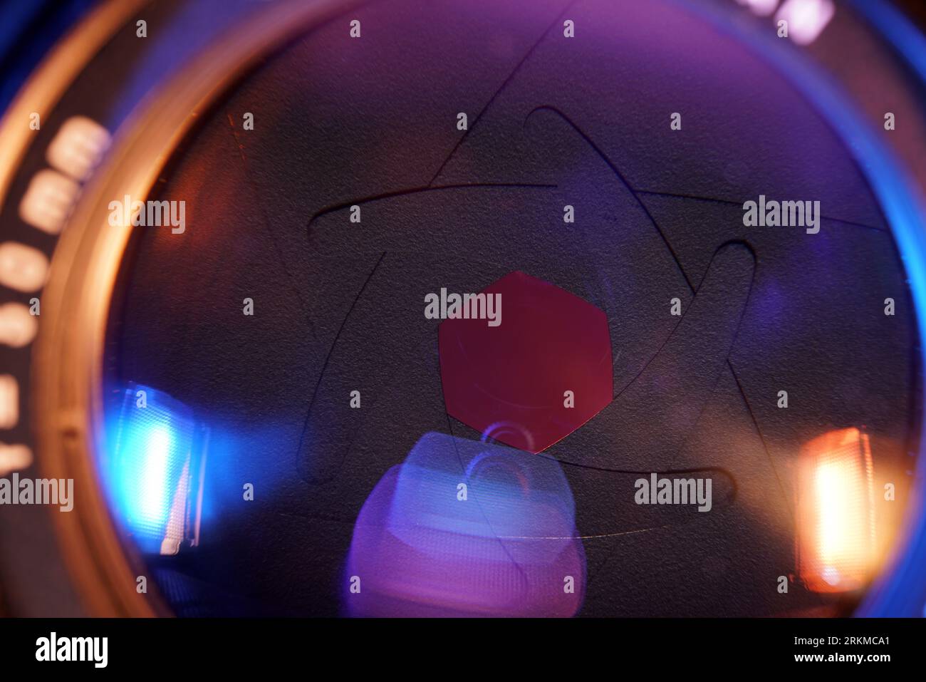 Camera lens with light and lens flare, close-up. Selective focus Stock ...