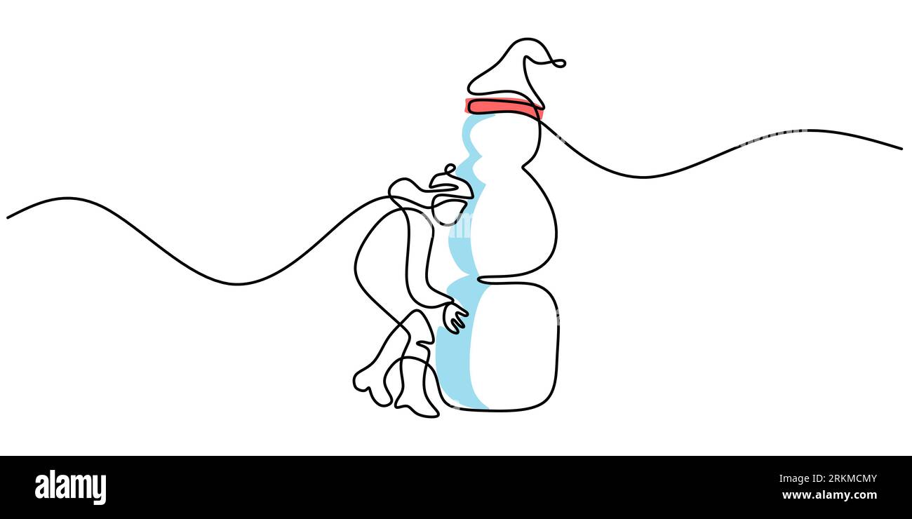 Continuous one single line of kid playing snowman on winter isolated on ...