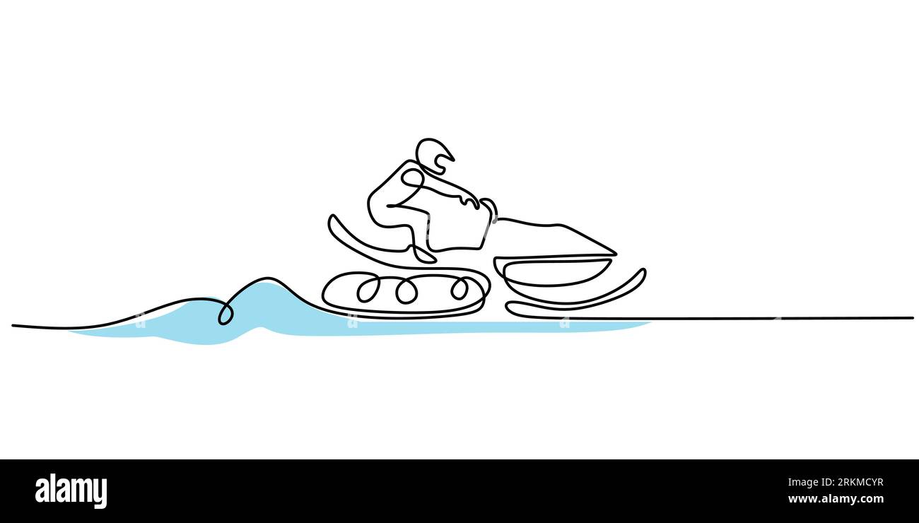 Continuous one single line of man playing snowmobile winter sport ...