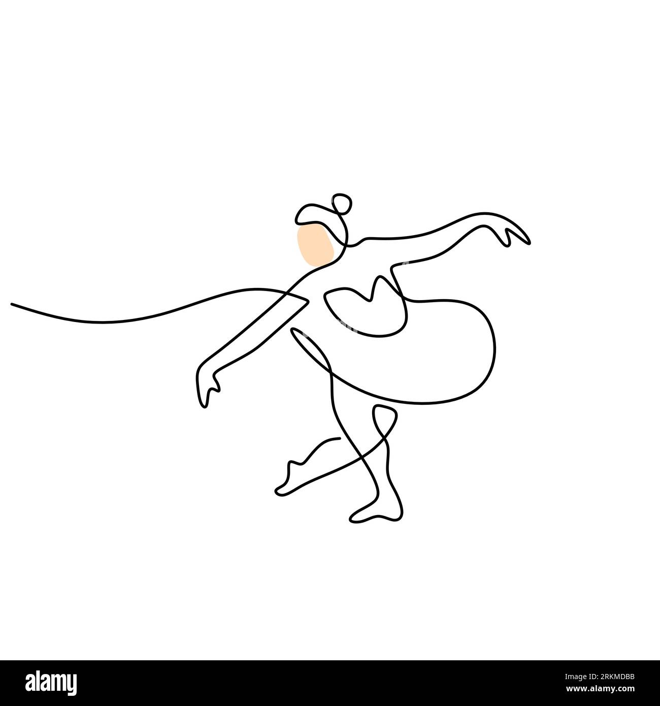 Continuous one single line of woman ballerina dancing isolated on white ...