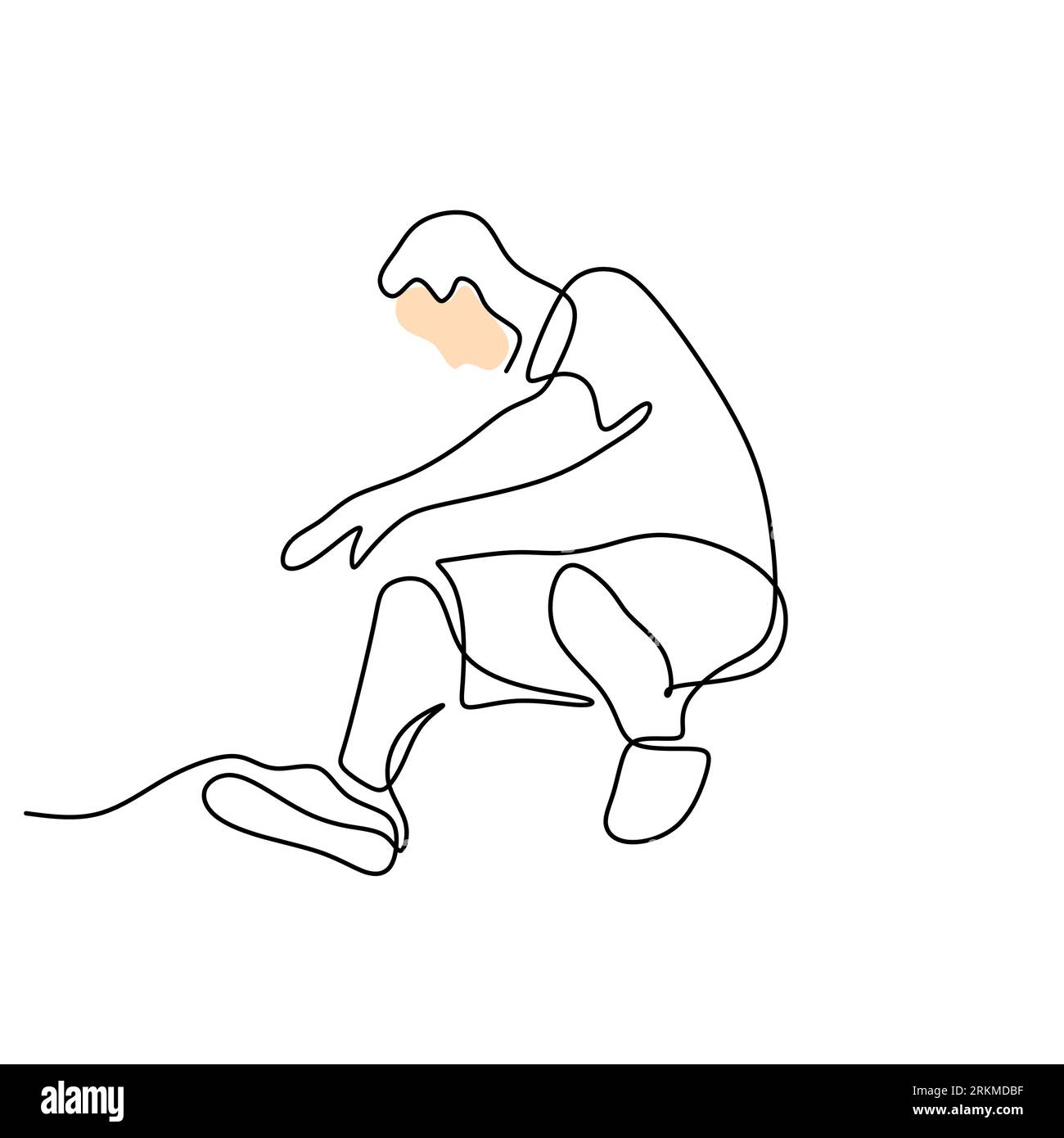 Continuous one single line of man doing break dance isolated on white ...