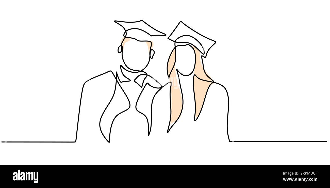 Continuous one single line of couple using graduation clothes isolated ...