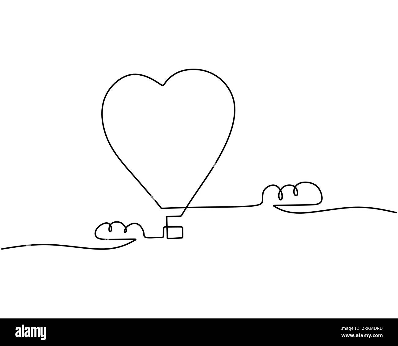 One continuous single line of love air balloon for valentine day ...