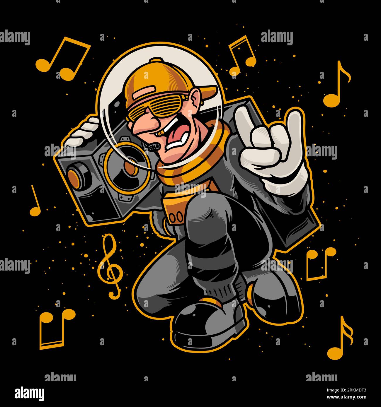 Hand drawn of Astronaut on space with rapper style bring radio with ...