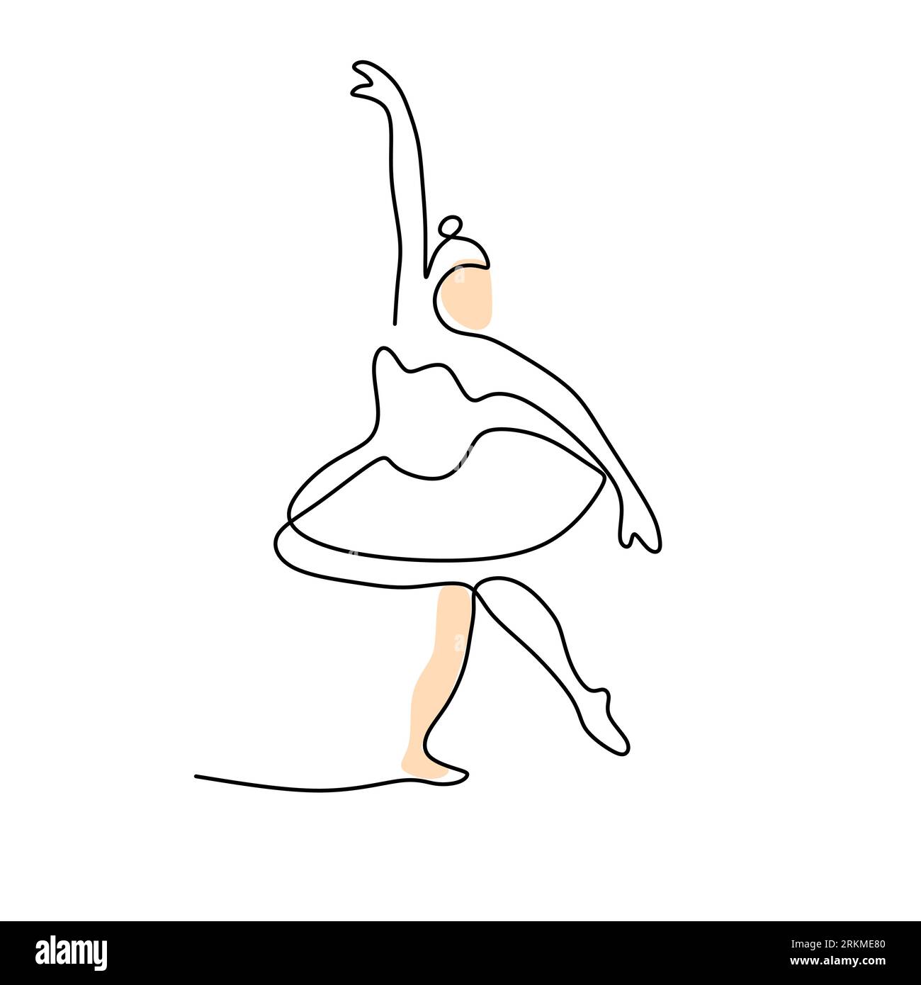 Continuous one single line of woman ballerina dancing isolated on white ...