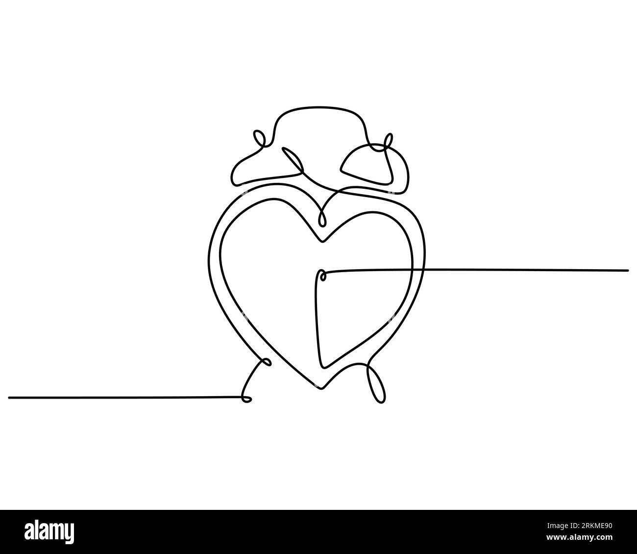 One continuous single line of love shaped alarm clock isolated white ...